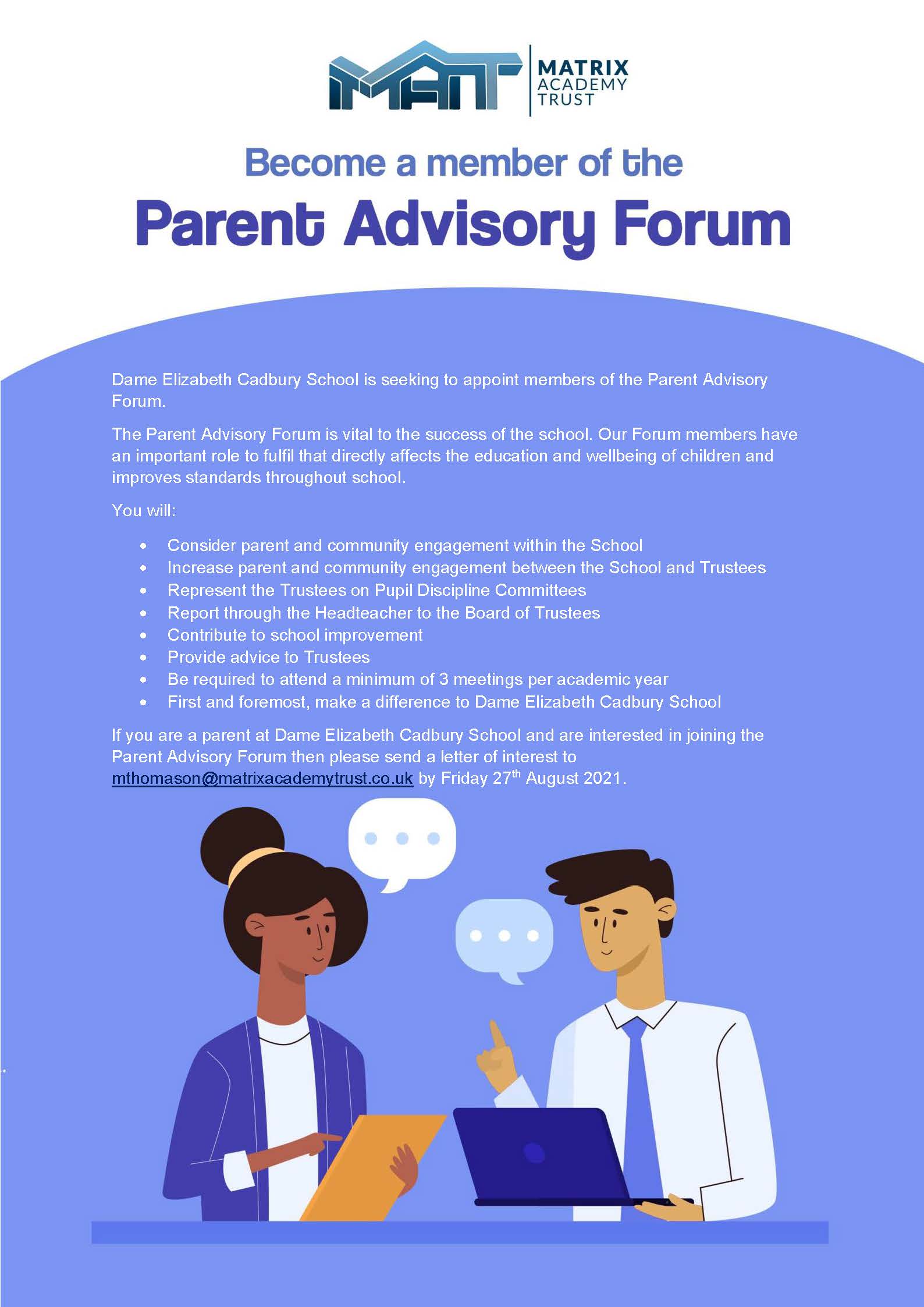Parental Advisory Forum - Dame Elizabeth Cadbury School